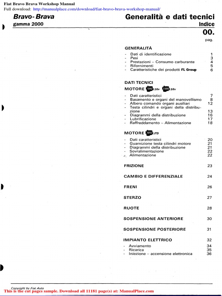 Fiat Bravo Brava Workshop Manual | PDF