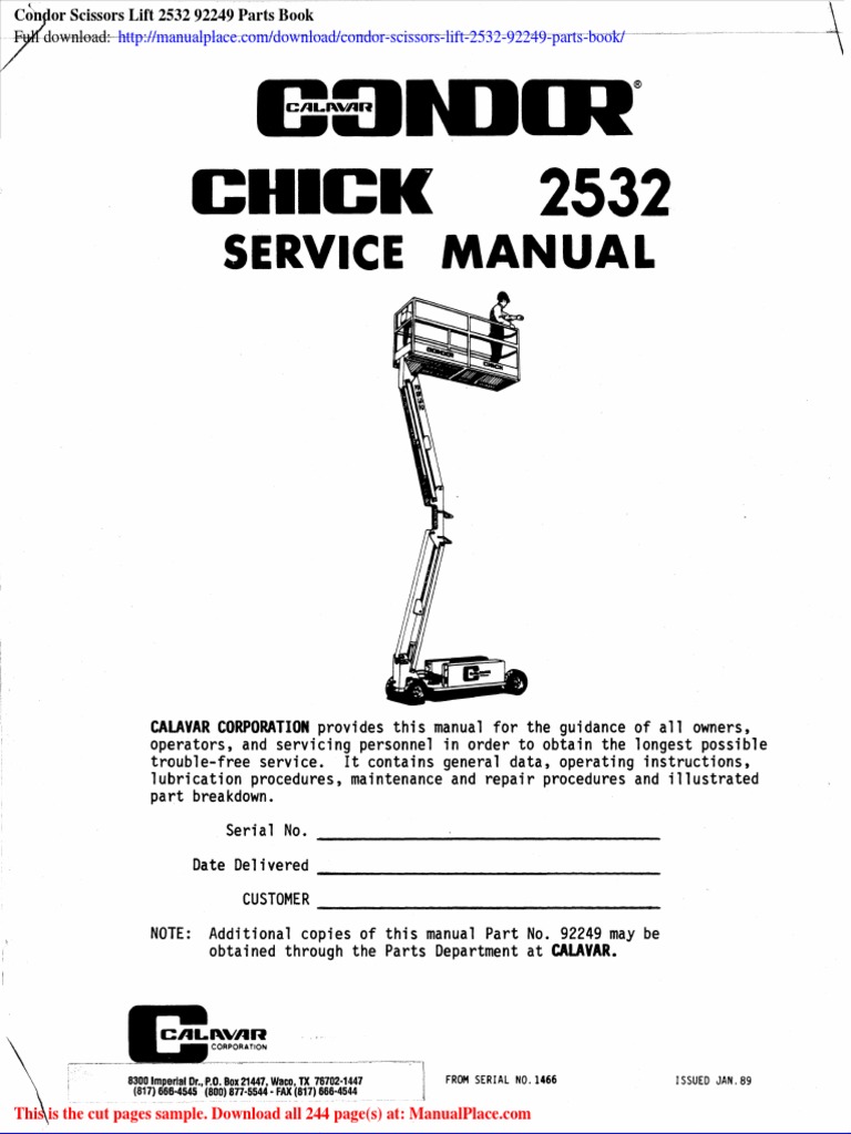 Condor Scissors Lift 2532 92249 Parts Book | PDF | Forklift | Axle