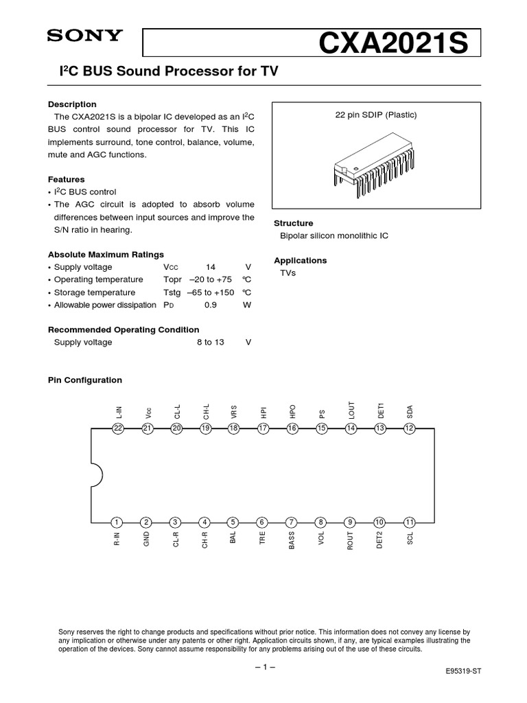 CXA2021S I2C Sound Processor Overview | PDF | Telecommunications ...