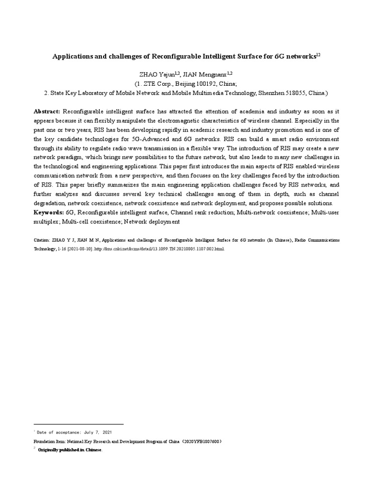 Applications And Challenges Of Reconfigurable Intelligent Surface For 6g Networks Pdf Mimo
