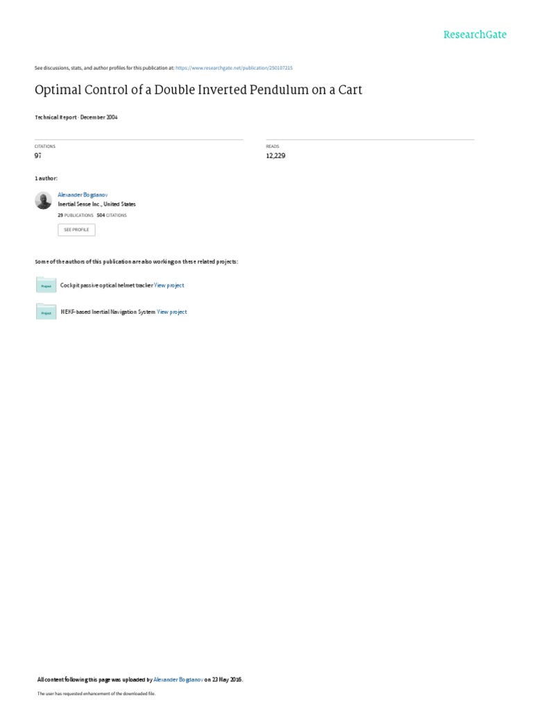 Optimal Control of Double Inverted Pendulum | PDF | Nonlinear System ...