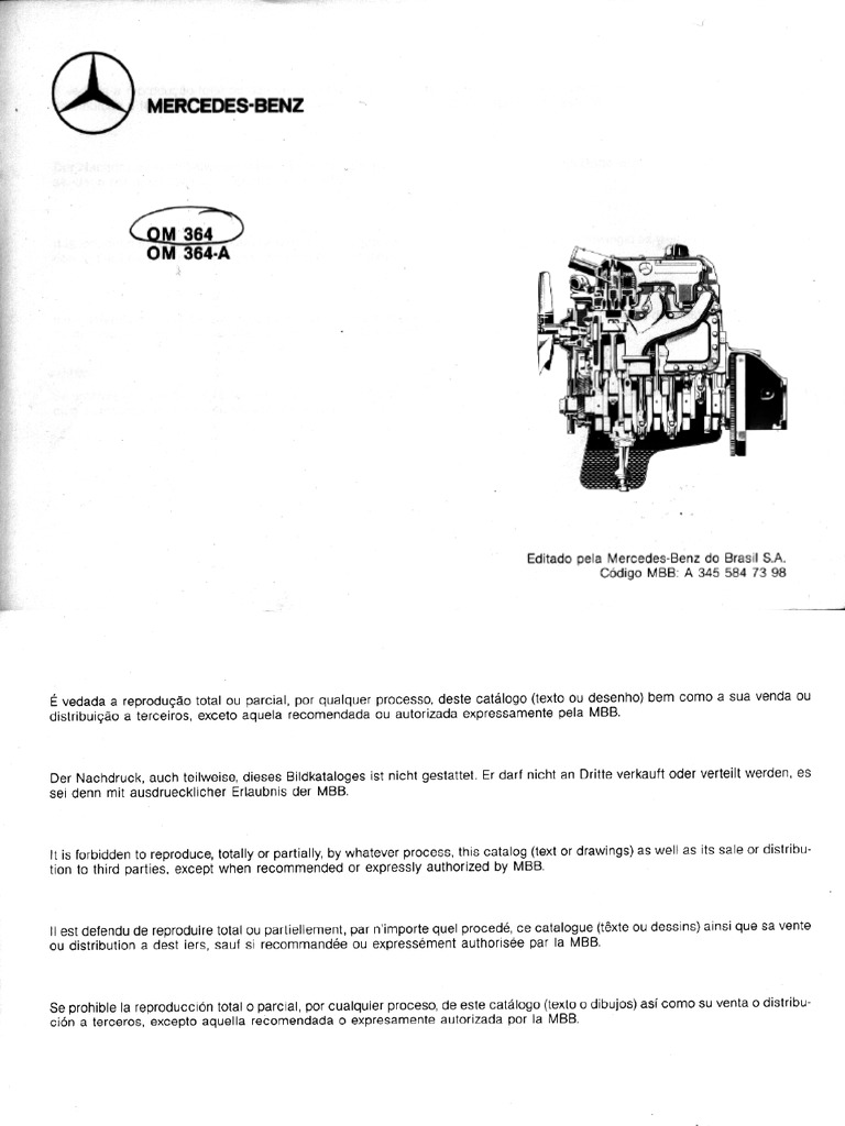 Catalogo Piezas Mantenimiento Reparacion - M.Benz Motor OM 364 PDF - Consolidado | PDF