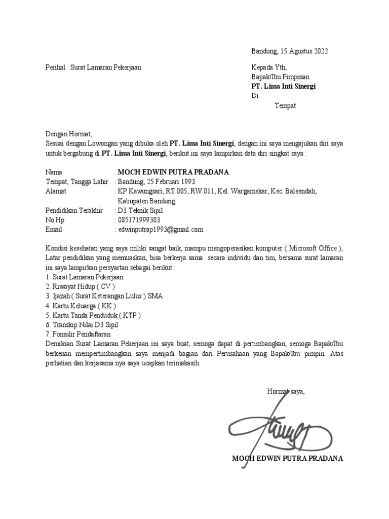 Surat Lamaran M Edwin Putra Pradana Pdf