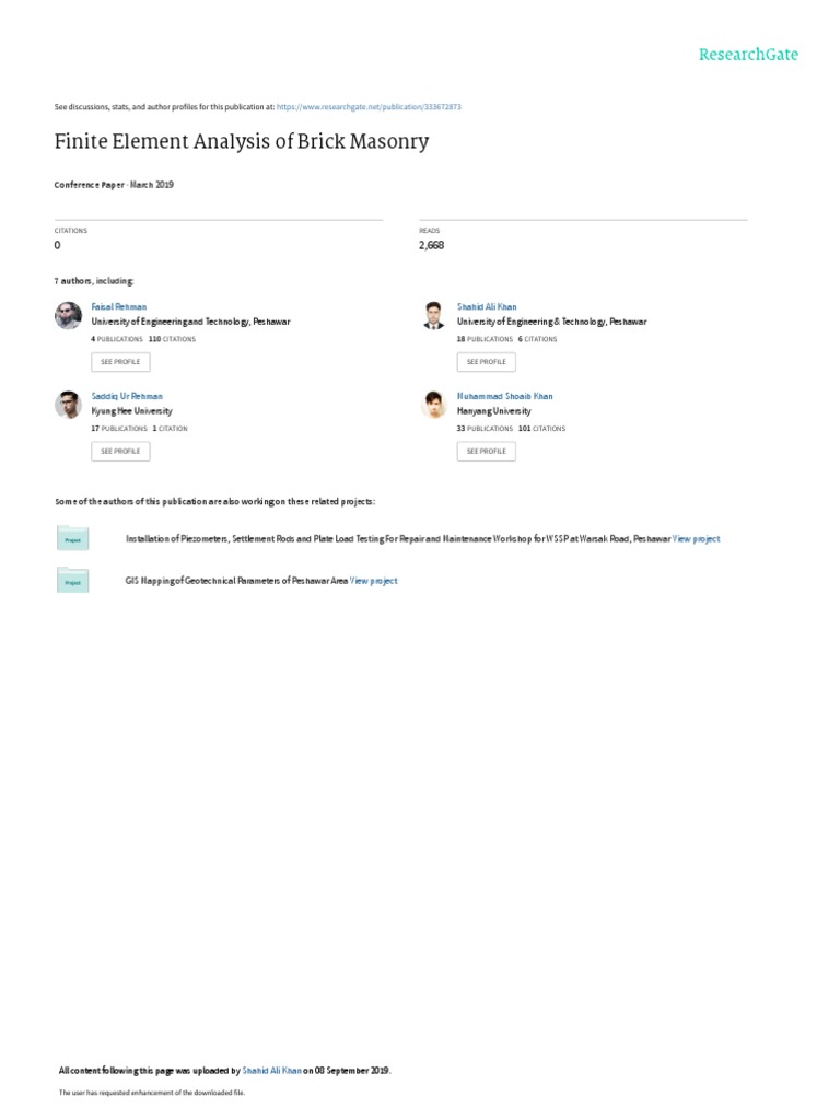 Finite Element Analysis Of Brick Masonry Pdf Deformation Engineering Strength Of Materials
