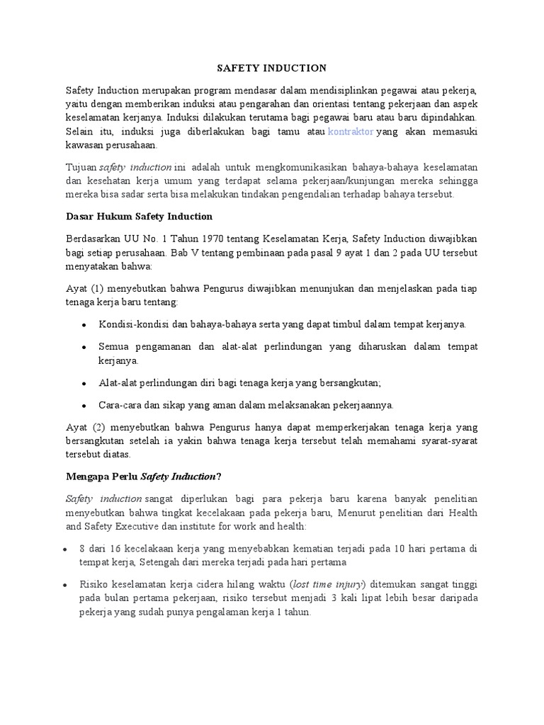 Pentingnya Safety Induction di Perusahaan | PDF