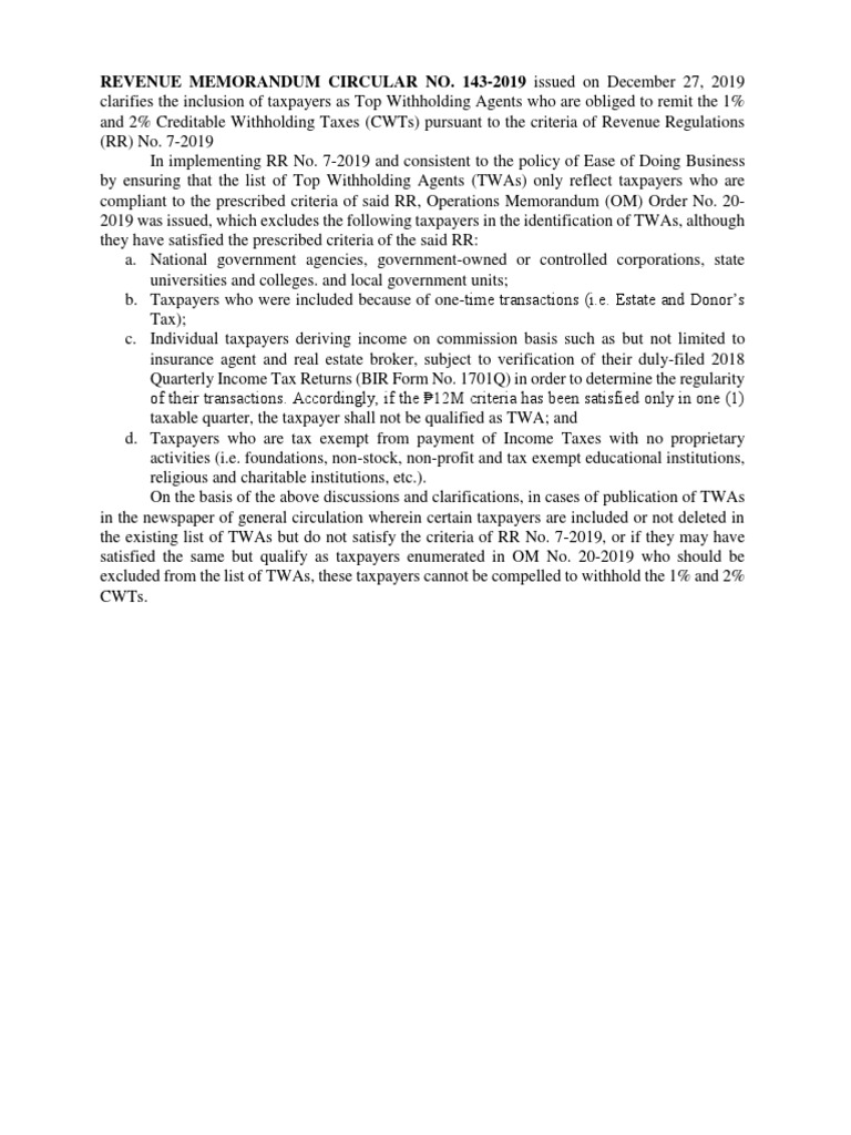 Clarification on Top Withholding Agents | PDF