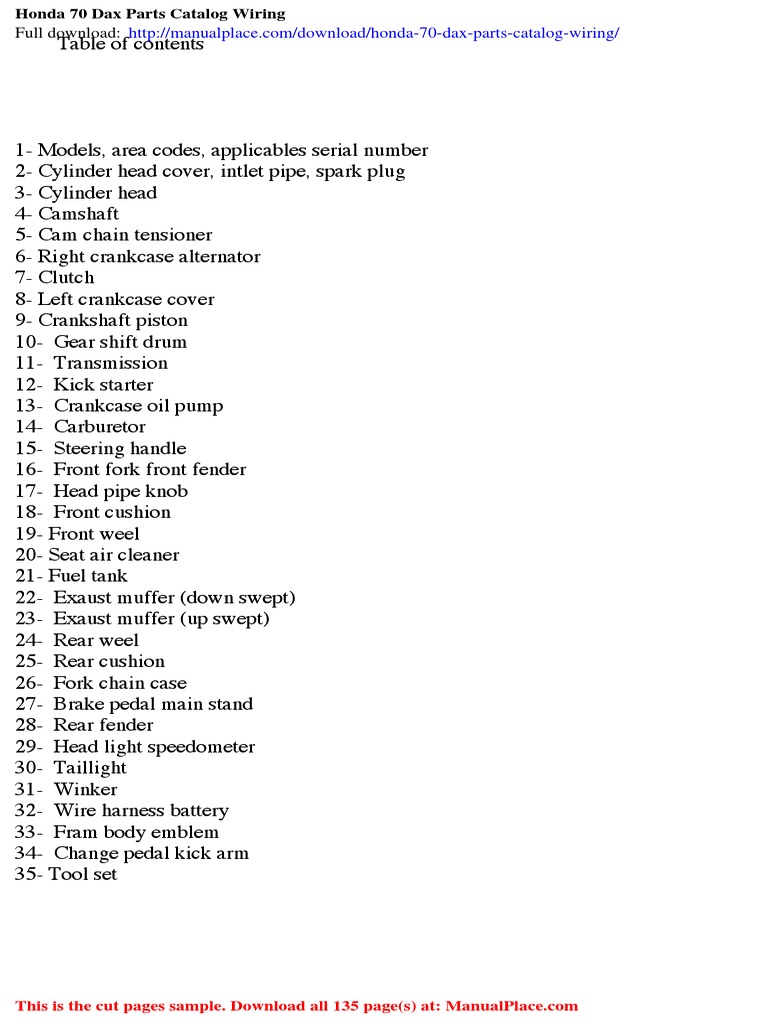 Honda 70 Dax Parts Catalog Wiring | PDF