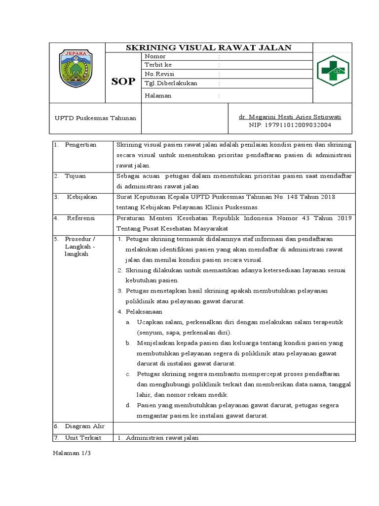 SOP Skrining Visual Pasien Rawat Jalan | PDF | Pengembangan Diri