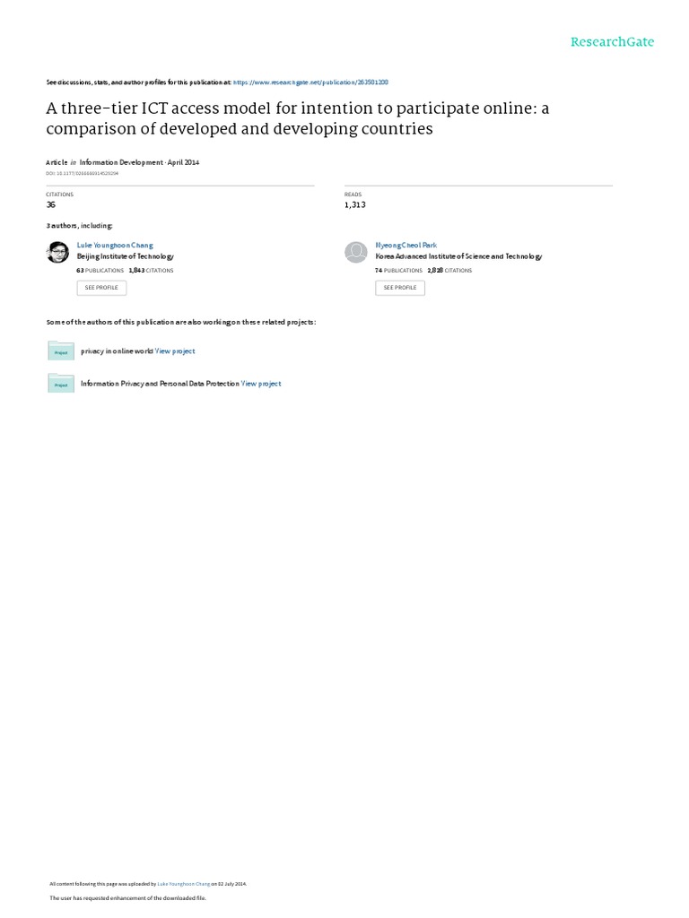 Chang - A Three-Tier ICT Access Model For | PDF | Self Efficacy ...