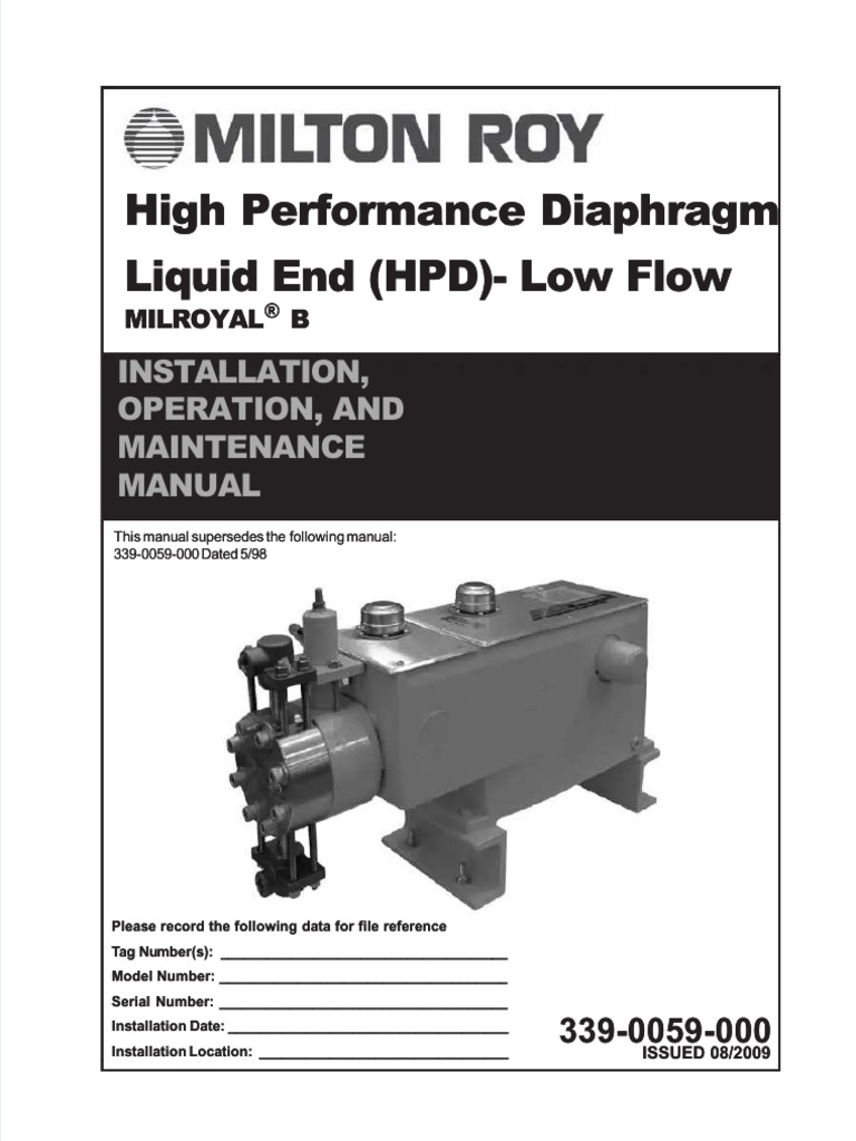 PDF High Performance Diaphragm Liquid End HPD Low Flow Installation Operation and Maintenance ...