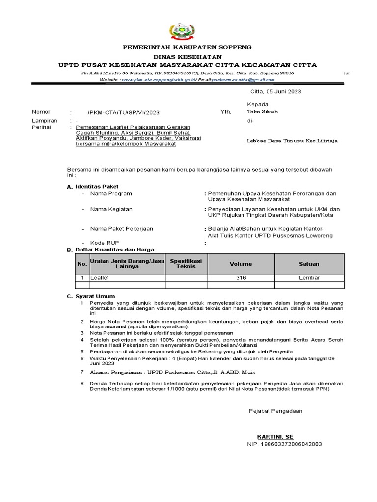 Nota Pesanan Leaflet Kesehatan Soppeng | PDF | Pengelolaan Keuangan & Uang