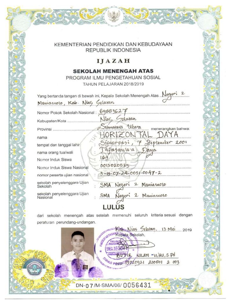 Ijazah Sma Ips Nias SLTN | PDF