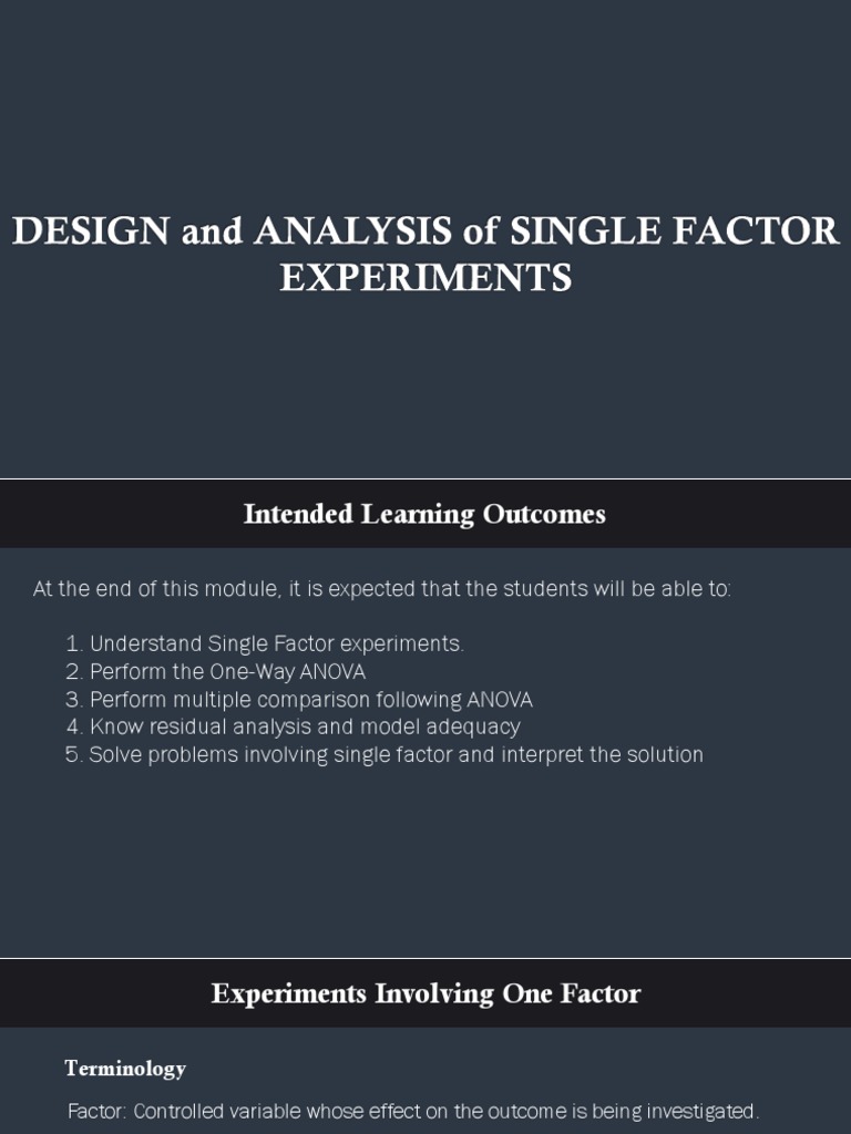Design and Analysis of Single Factor Experiments Class | PDF | Analysis Of Variance | Experiment