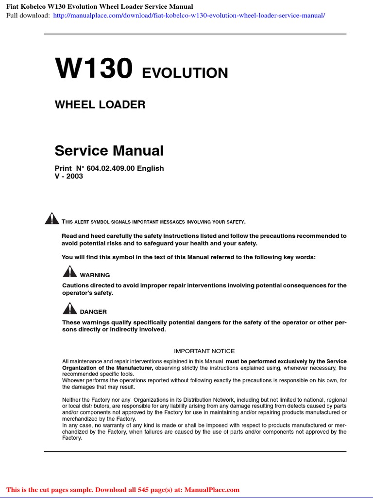 Fiat Kobelco W130 Loader Safety Manual | PDF | Horsepower | Tire