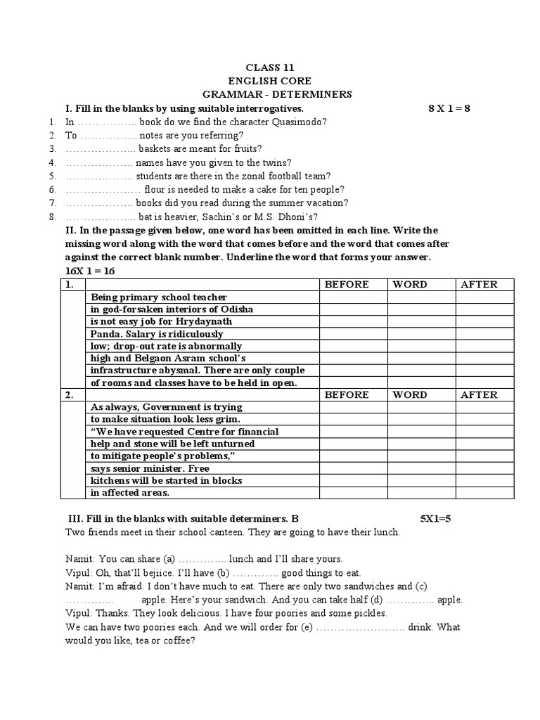 Class 11 Determiners | PDF