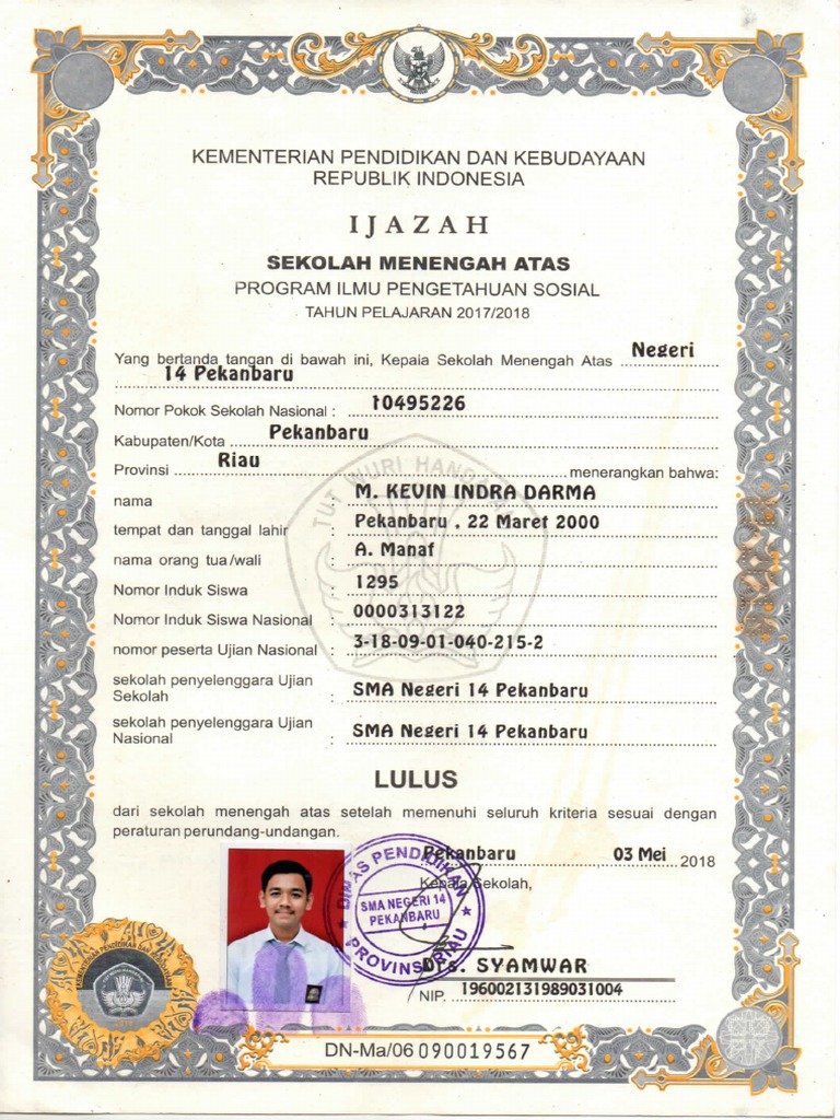IJAZAH sma 2018 pekanbaru | PDF