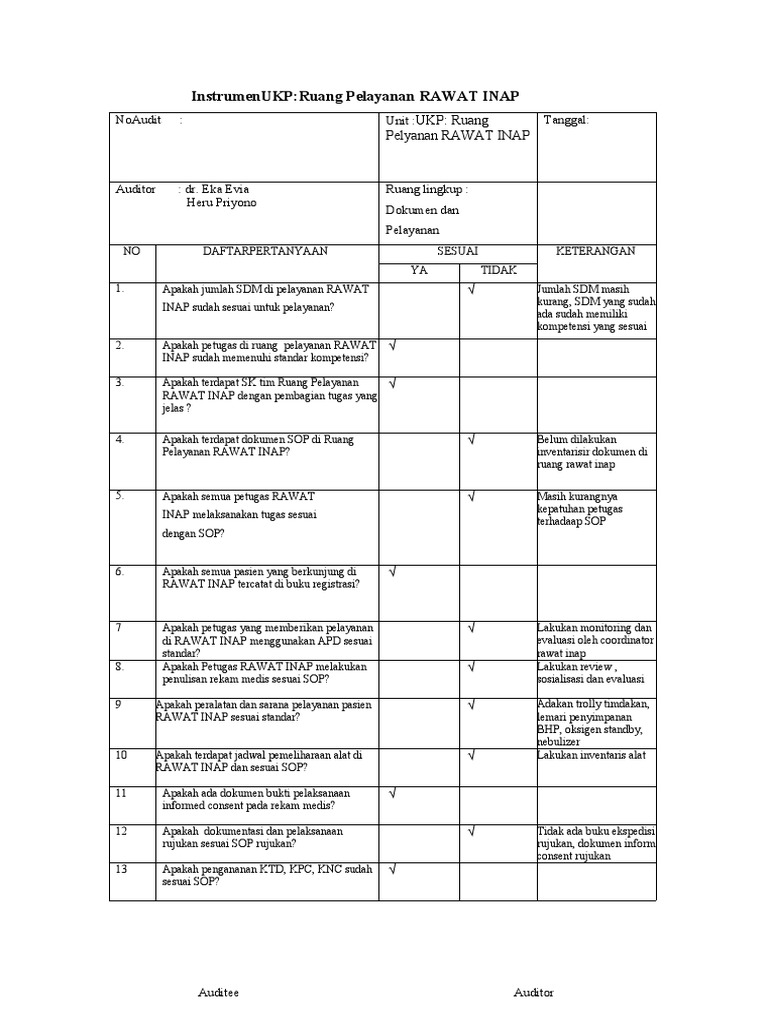 Instrumen Audit UKP Rawat Inap | PDF