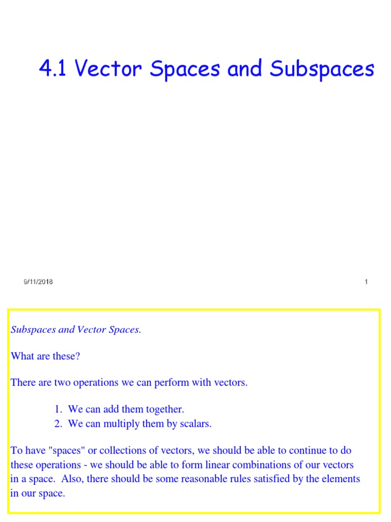 Vector Subspaces Pdf Vector Space Linear Subspace 2499