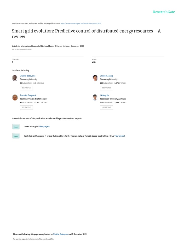 Smart Grid Evolution: Predictive Control of Distributed Energy Resources-A Review | PDF ...