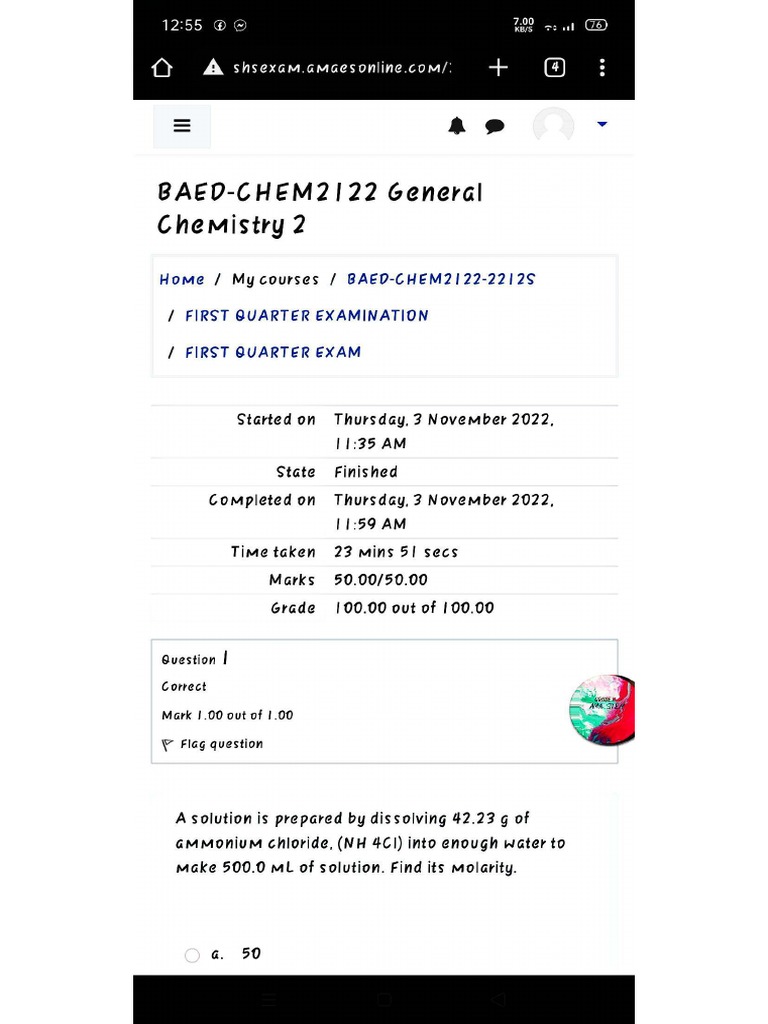 General Chemistry 2122 First Quarter Exam | PDF