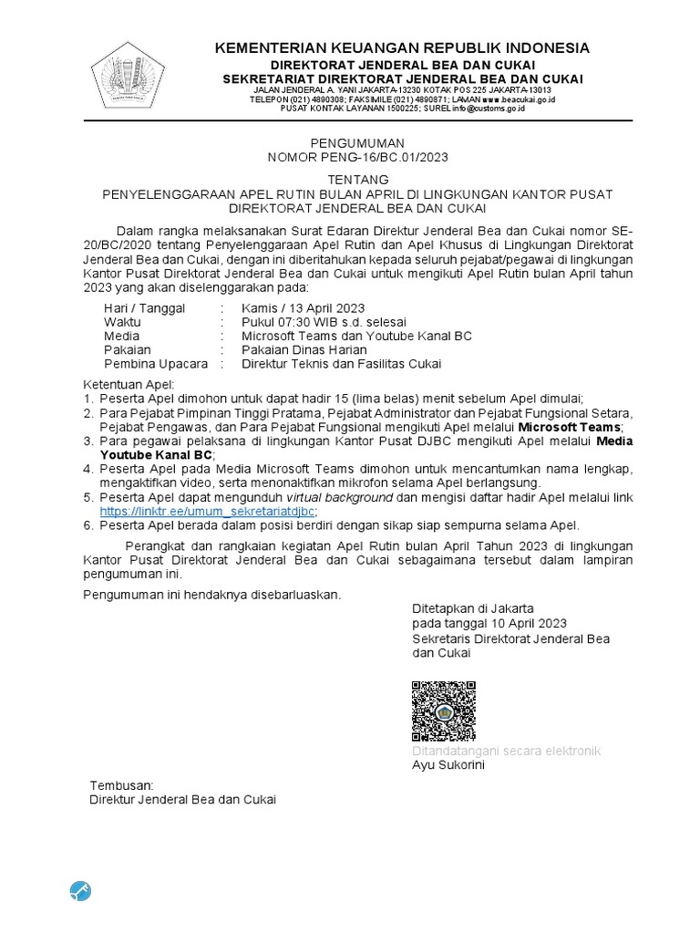 Penyelenggaraan Apel Rutin Bulan April Di Lingkungan Kantor Pusat ...