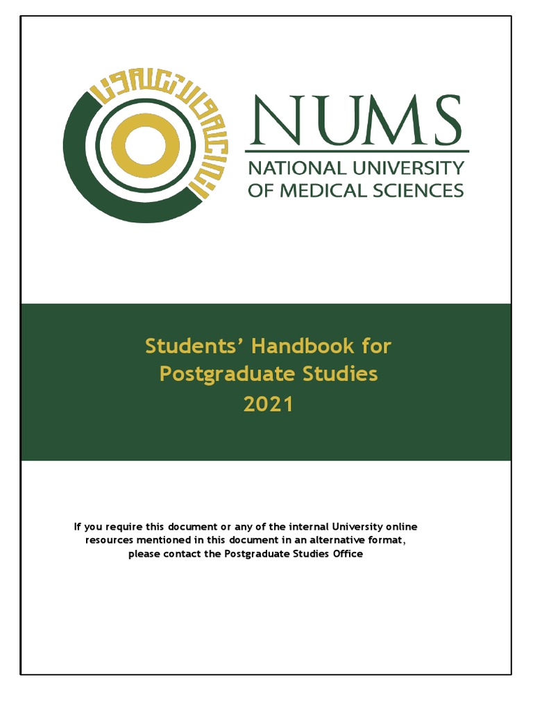 NUMS Postgraduate Studies Handbook 2021 | PDF | Postgraduate Education | Doctor Of Philosophy