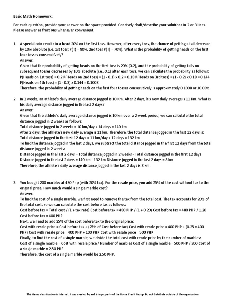 Basic Math HW - Answer | PDF | Weight | Cost