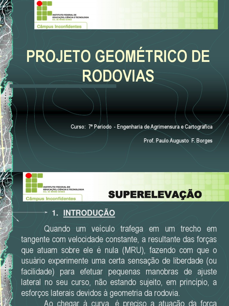 Projeto Geometrico de Rodovias - Superelevacao e Superlargura | PDF ...