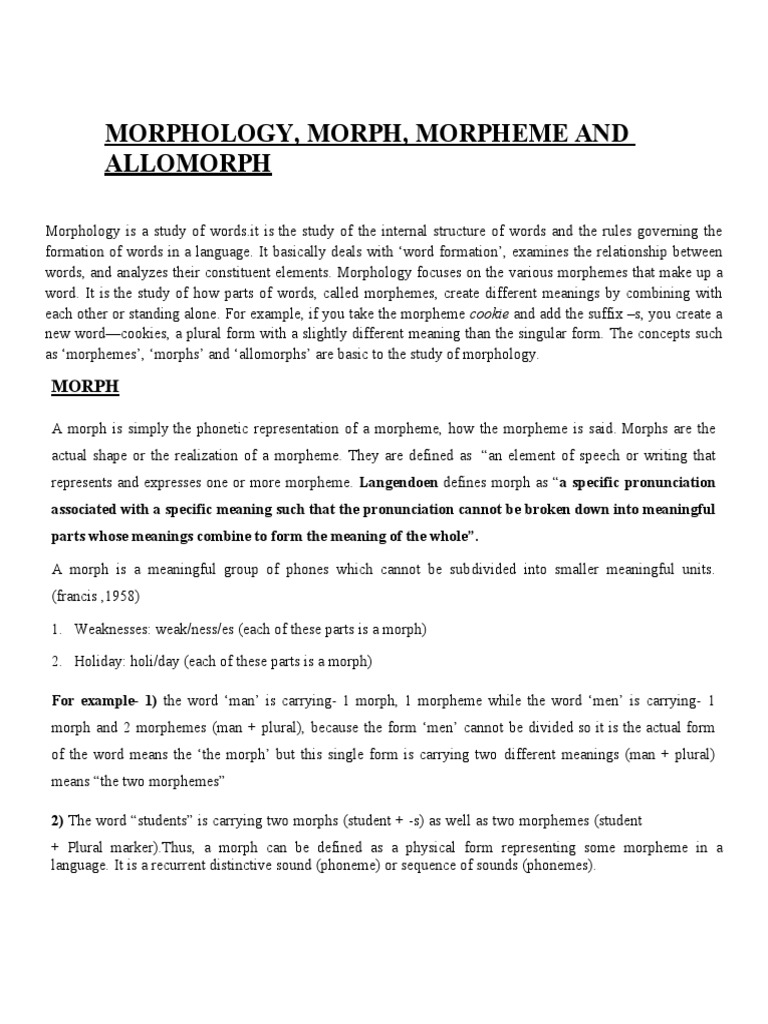 Morphology: Morphs, Morphemes, Allomorphs | PDF | Word | Morphology ...