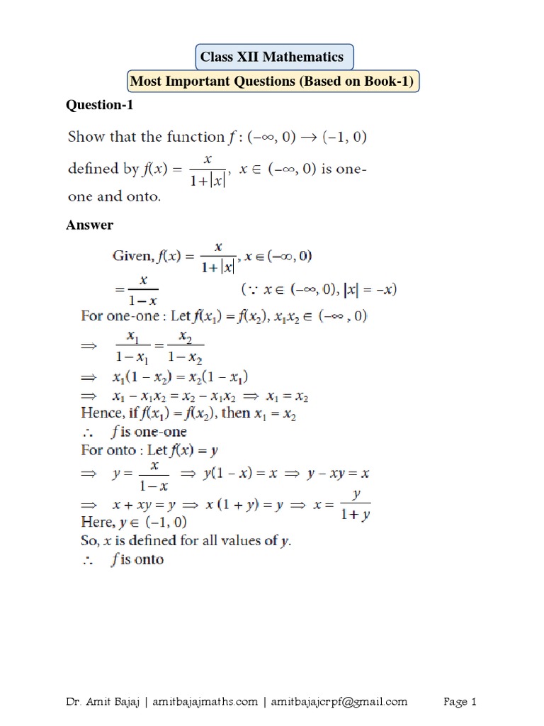 Class XII Mathematics Important Questions Based On Book-1 | PDF | Sphere | Geometry
