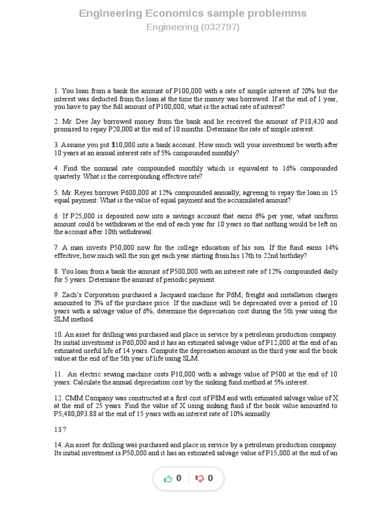 Engineering Economics Sample Problemms - Compress | PDF | Interest | Depreciation