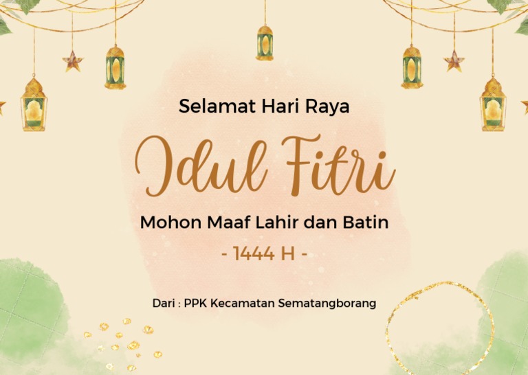 Kartu Ucapan Selamat Hari Raya Idul Fitri Estetik Berwarna Hijau Dan ...