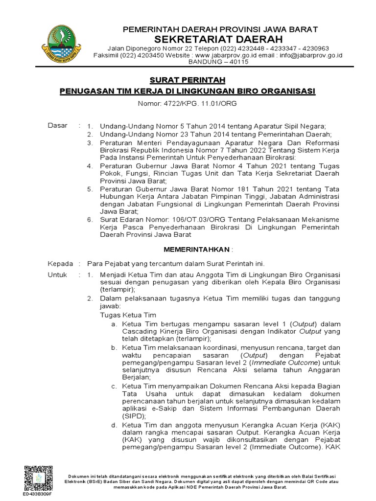 SP Tim Kerja Di Lingkungan Biro Organisasi 2022 Update 01 September ...