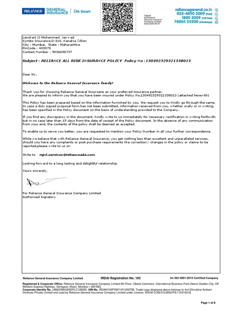 All Risk Policy Schedule Pdf Insurance Subrogation