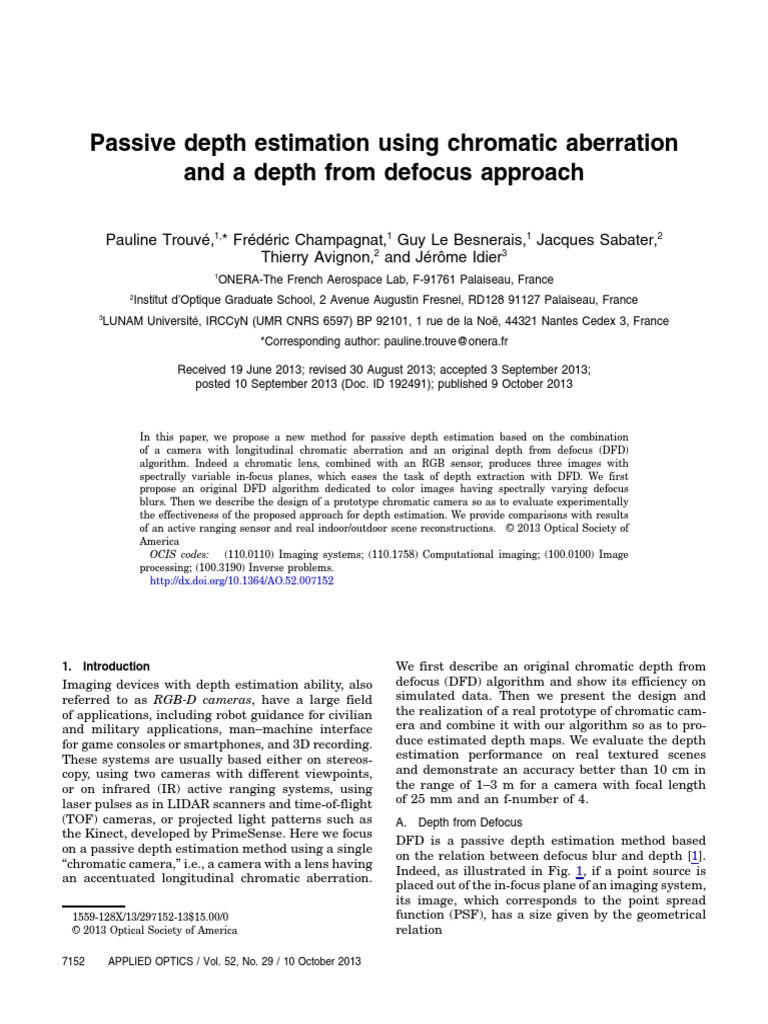 Passive Depth Estimation Using Chromatic Aberration | PDF | Natural Philosophy | Imaging