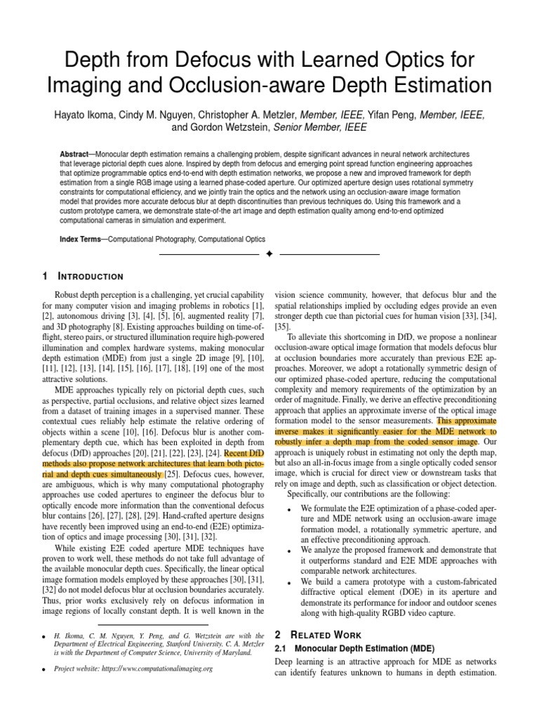 2021-Depth From Defocus With Learned Optics for Imaging and Occlusion-Aware Depth Estimation ...