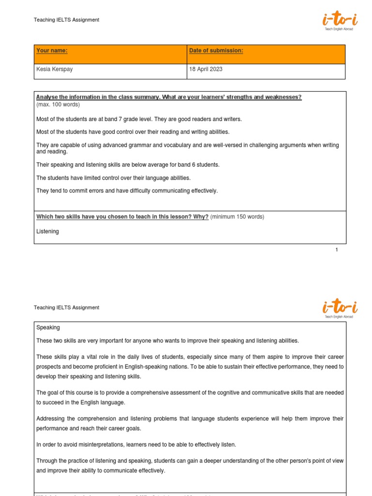 Teaching Ielts Assignment Pdf Lesson Plan Reading Comprehension