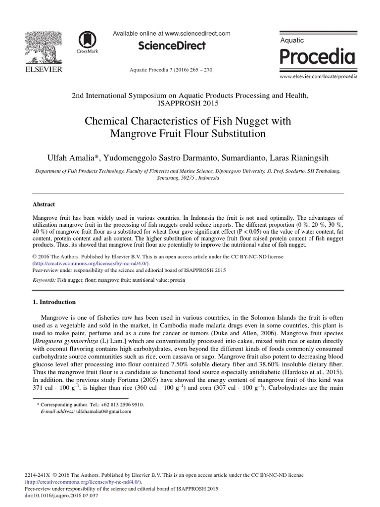 Chemical Characteristics of Fish Nugget With Mangr | PDF | Osmosis | Flour