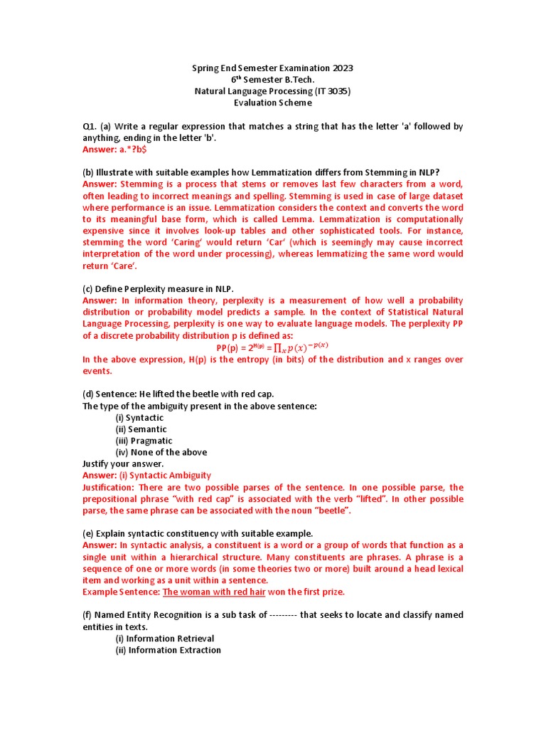 It-3035 (NLP) - CS End May 2023 | PDF | Parsing | Linguistics