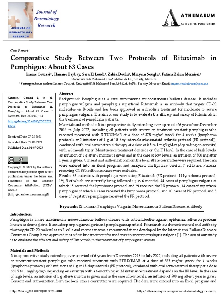 Comparative Study Between Two Protocols of Rituximab in Pemphigus About 63 Cases | Download Free ...