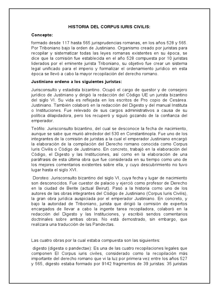 Historia del Corpus Iuris Civilis | PDF | Justiniano I | Ley romana