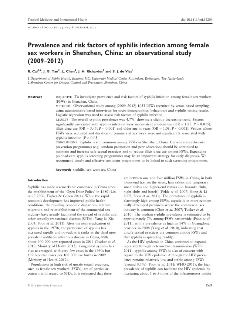 Prevalence and Risk Factors of Syphilis Infection Among Female Sex ...