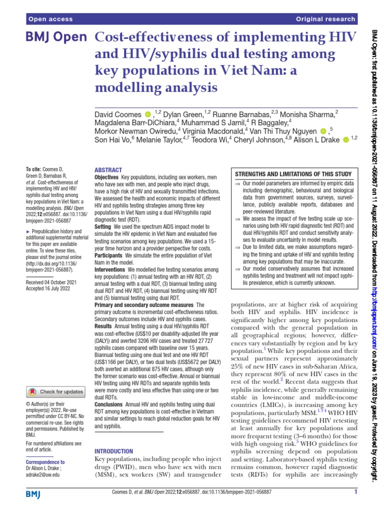 Cost Effectiveness Of Implementing Hiv And Hiv Syphilis Dual Testing Among Key Populations In