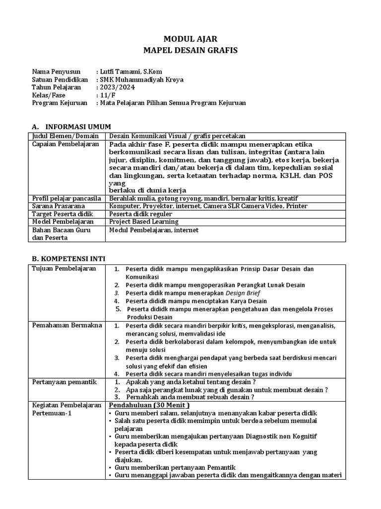 Modul Ajar Desain Grafis XI | PDF