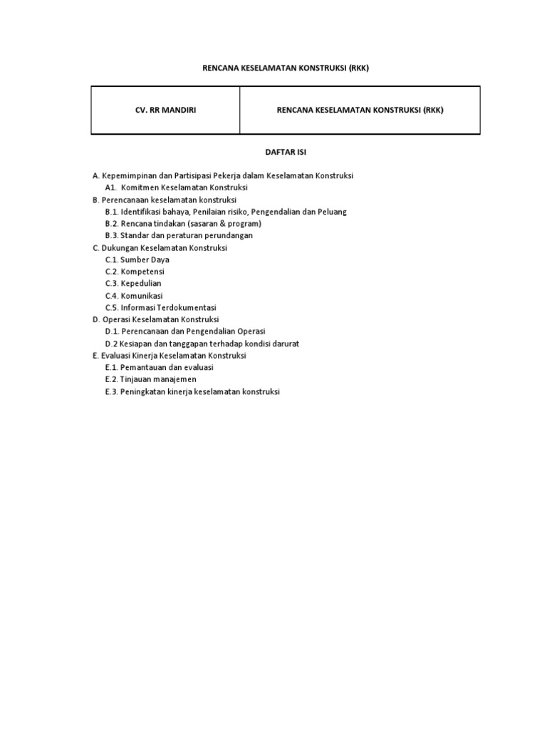 Rencana Keselamatan Konstruksi (RKK) | PDF