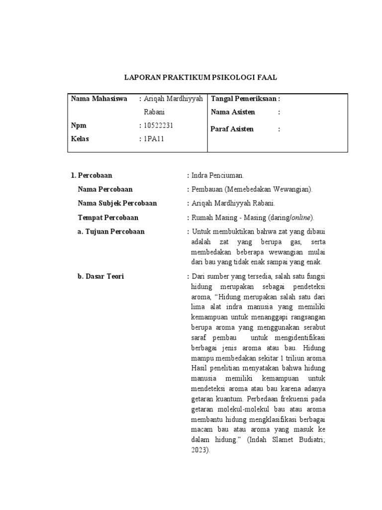 Praktikum Indra Penciuman dan Pengecapan | PDF