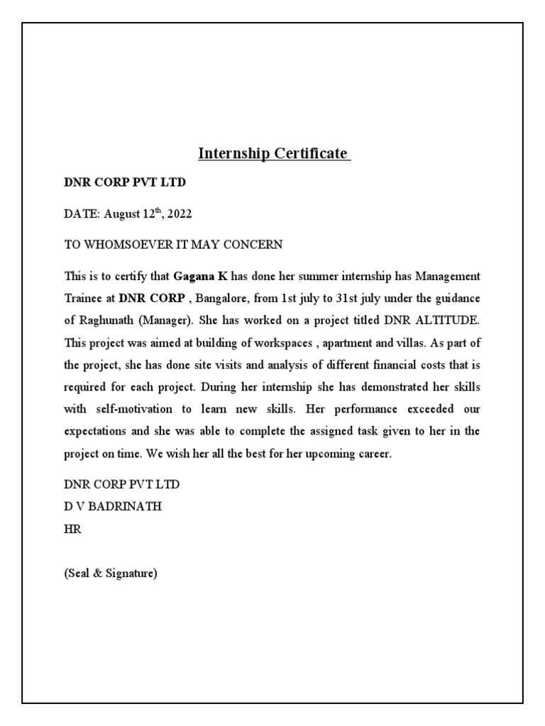Internship Certificate Format | PDF