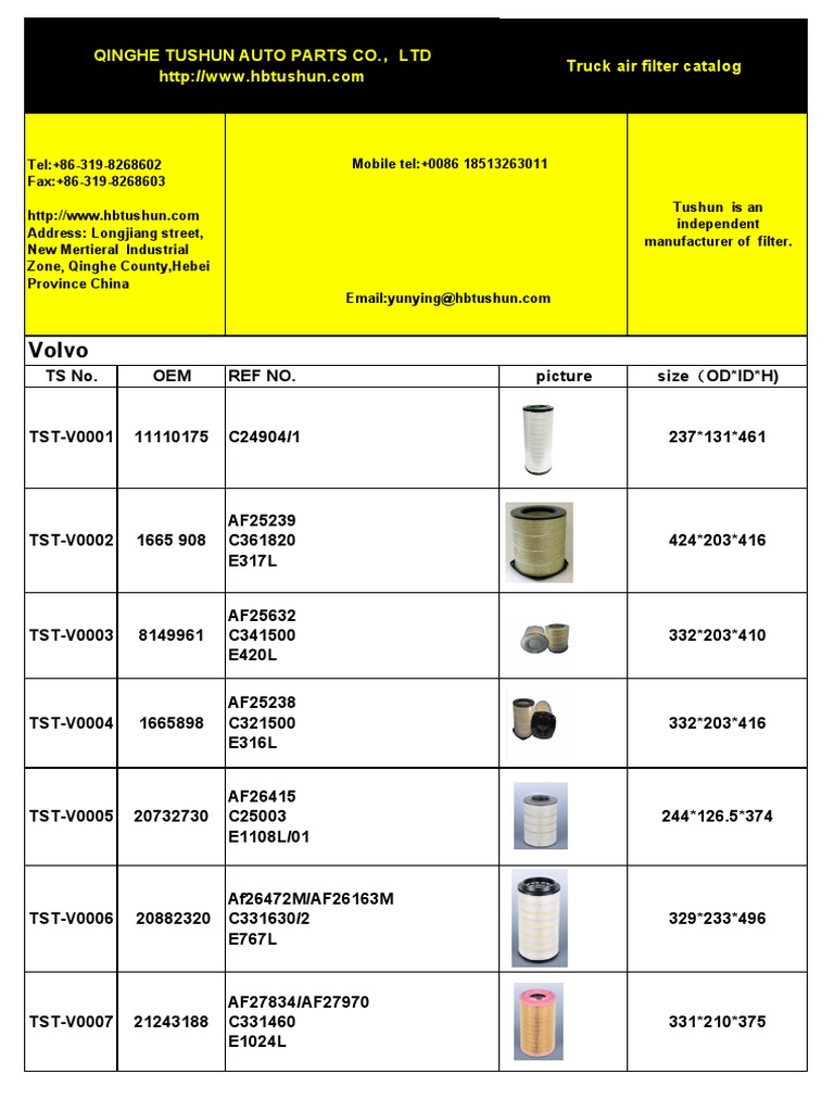 Truck Air Filter Catalog | PDF | Wheeled Vehicles | Motor Vehicle