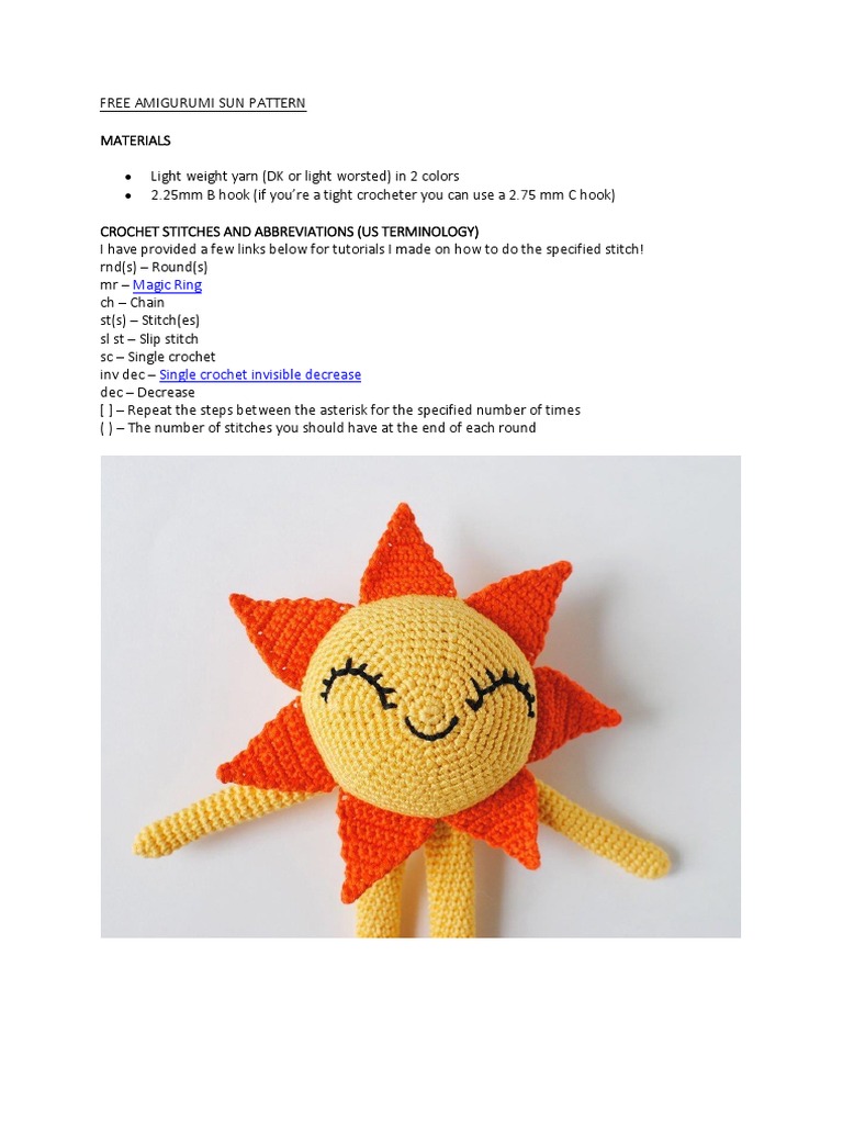 Zon Knuffel (EN) | Download Free PDF | Crochet | Embroidery
