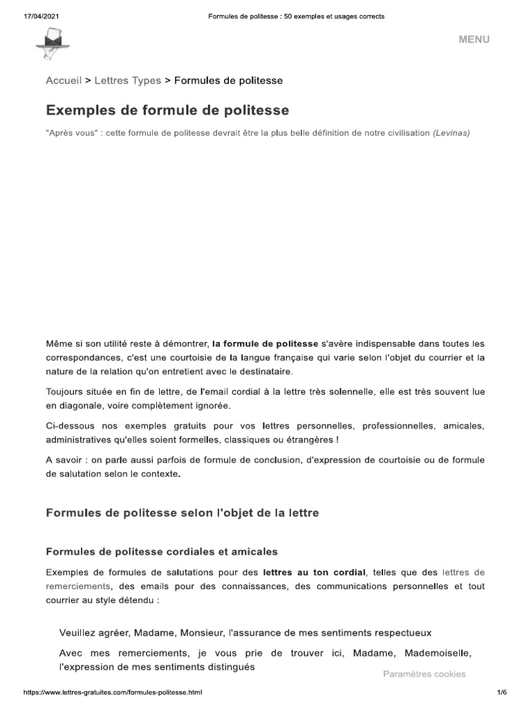 50 Exemples - Formules de Politesse | PDF